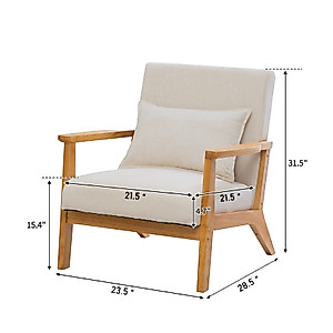 UNICOO - Mid-Century Modern Accent Chair, Fabric Reading Armchair, Easy Assembly, Lounge Chair for Living Room Bedroom (U202-1 Nature + Beige)