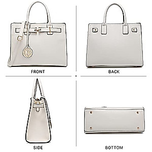 Dasein Women Satchel Purses Handbags Belted Top-handle Work Tote Shoulder Bags with Long Strap (White)