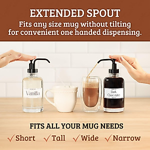 Coffee Syrup Dispenser with Pump, Set of 2, Coffee Bar Syrup Dispenser with Silicone Funnel, Glass Coffee Syrup Bottles for Coffee Bar, Black Syrup Pumps for Coffee Bar, Coffee Pumps for Syrup