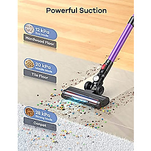 Ganiza Cordless Vacuum Cleaner- 𝟐𝟖𝐊𝐩𝐚 Powerful Suction, 6-in-1 Lightweight Stick Vacuum Cordless with LED Headlight, 40 Min Runtime, Detachable Wand for Hardwood Floor Carpet Pet Hair, Purple