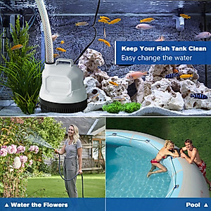 XJX Pool Cover Pump Above Ground, 850 GPH Submersible Water Pump with 16 Ft Drainage Hose Sump Pump Submersible with 30 Ft Power Cord, 4 Adapter