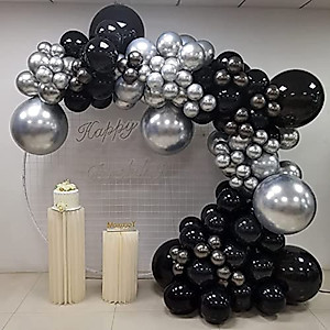 MOXMAY Silver Black Balloon Garland 135 Pcs 18In 12In 10In 5In Confetti Latex Balloons Arch Kit for Baby Shower Bridal Shower Birthday Party Decors (Silver Black)