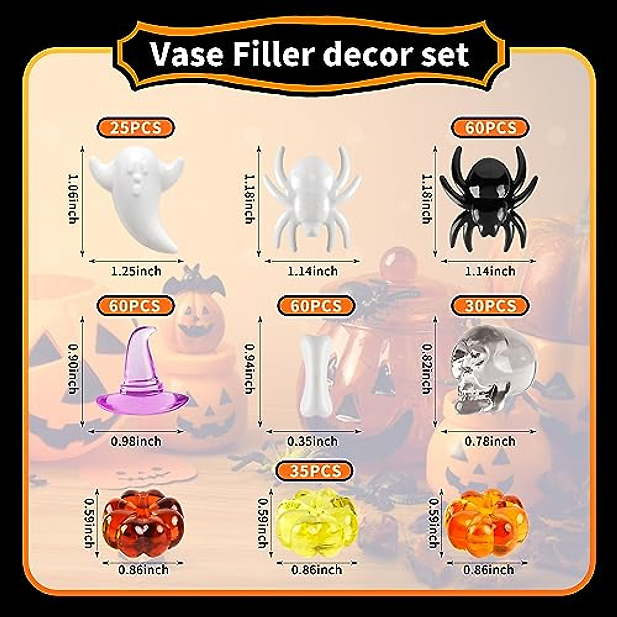 270 PCS Halloween Vase Fillers Includes Mini Acrylic Pumpkin Cute Ghost Mini Skull Head Small Witch Hats, Halloween Party Table Decoration Halloween Decorations Tiered Tray Decor