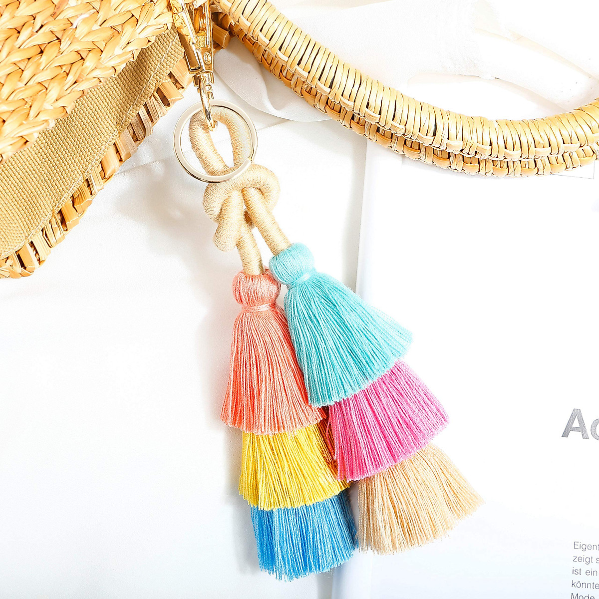 I-BOSOM Colorful Boho Pom Pom Tassel Bag Charm Key Chain (R01 style)
