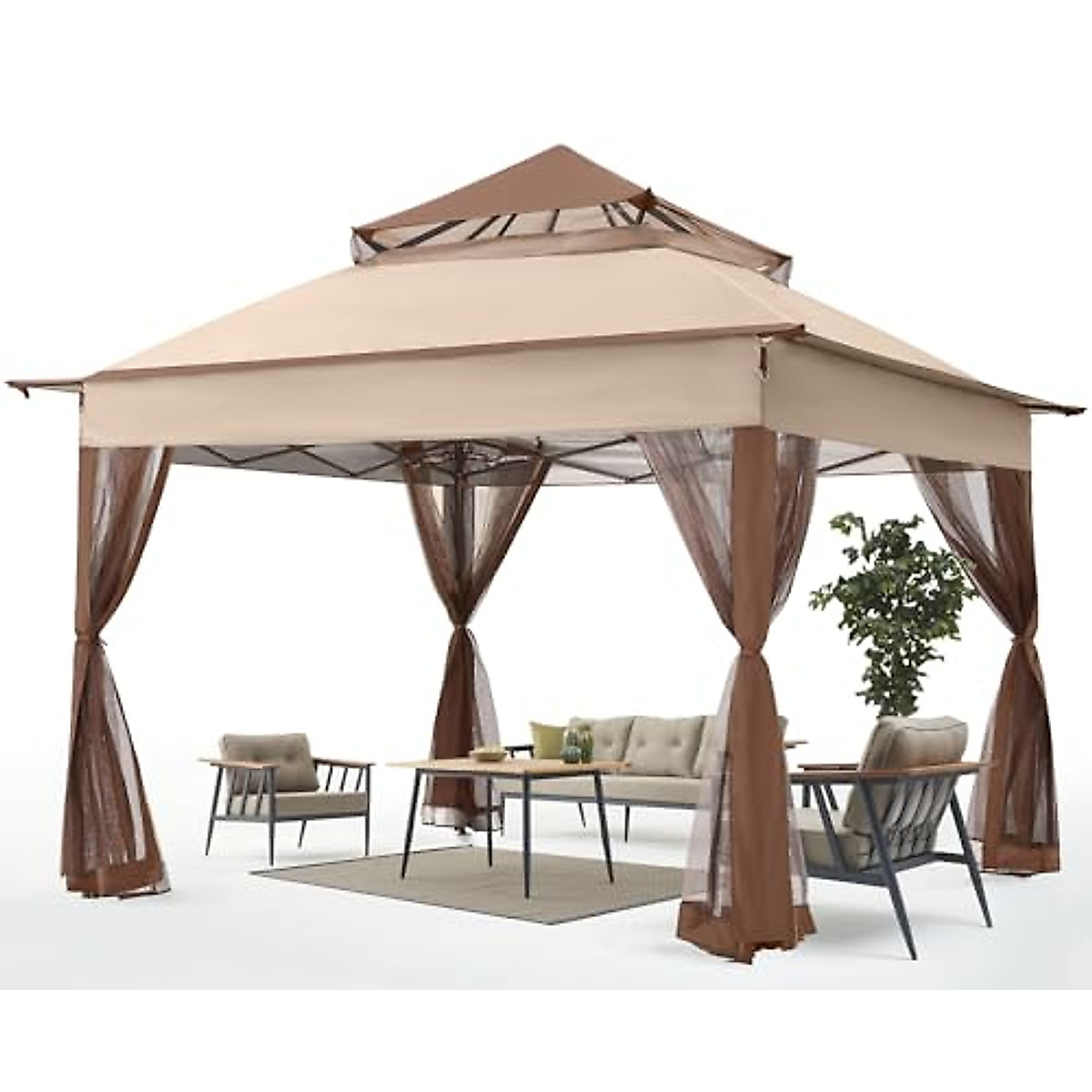 ABCCANOPY Pop Up Gazebo 11x11 - Outdoor Canopy Tent with Mosquito Netting for Patio Garden Backyard (Beige)