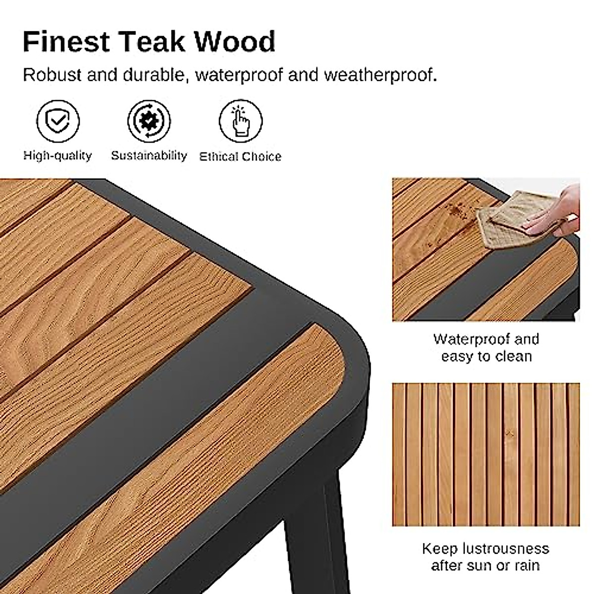 EAST OAK Signature 3-Piece Outdoor Bar Set, Patio Table with Teak Wood and Aluminum, Outdoor Patio Furniture for 2, Outdoor High Top Table and Chairs Set for Backyard, Garden and Pool, Dark Grey