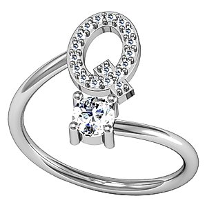 English Letter Style Diamond Inlaid Ring Korean Version Minimalist Combination with Open Ring Cock Ring Set Women Fashion Rings (Q, 4x6x4cm)