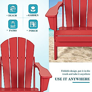 Flamaker Classic Outdoor Adirondack Chair Patio Lawn Foldable Chairs Indoor Adirondack Chairs All-Weather Resistant for Garden Backyard Porch Garden Fire Pit Patio (Red)