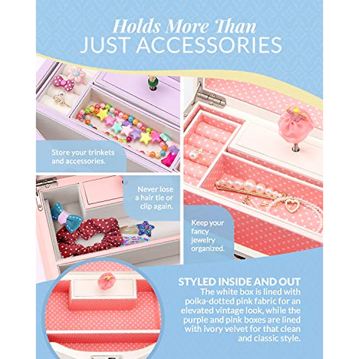 Elle Jewelry Box - Ballerina Jewelry Organizer and Swan Lake Wind-Up Music Box for Girls and Teens, Accessories and Keepsake Wooden Storage with Lock and Mirror, Charming Room Decor and Gift, Small