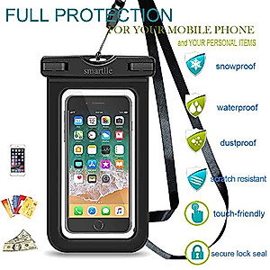 smartlle Waterproof Phone Pouch Holder, 2 Pack IPX8 Waterproof Phone Case Underwater Dry Bag for iPhone 13 12 11 Pro Max XR,XS,X,8,7,6 Plus, SE, Galaxy S22 21/Note, LG,7”, Beach Pool Water Activities