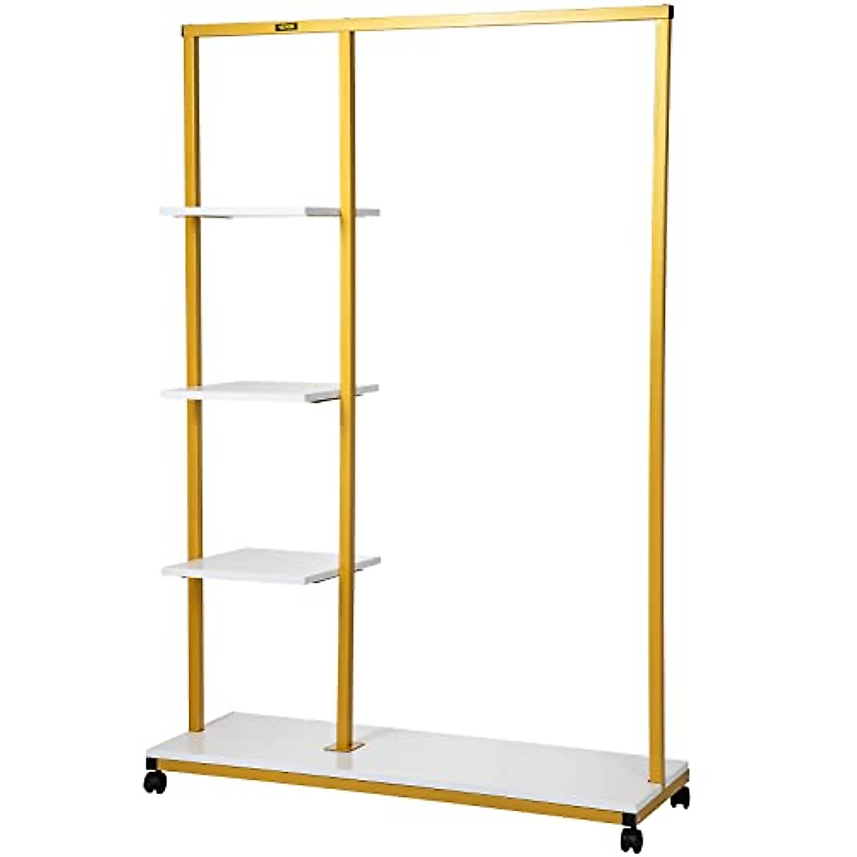 VEVOR Clothing Garment Rack, 39.4"x14.2"x59.1", Heavy-duty Clothes Rack w/Bottom Shelf & Extra 3 Side Shelves, 4 Swivel Casters, Rolling Clothes Organizer for Laundry Room Retail Store Boutique, Gold