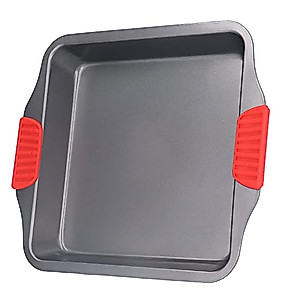 Baking Pan, Carbon Steel Non Stick Oven Baking Sheet Oven Bakeware Baking Set with Silicone Handle Deepened Design Baking Tray for Oven Bakery, Dishwasher Safe(A-106 Quadrate)