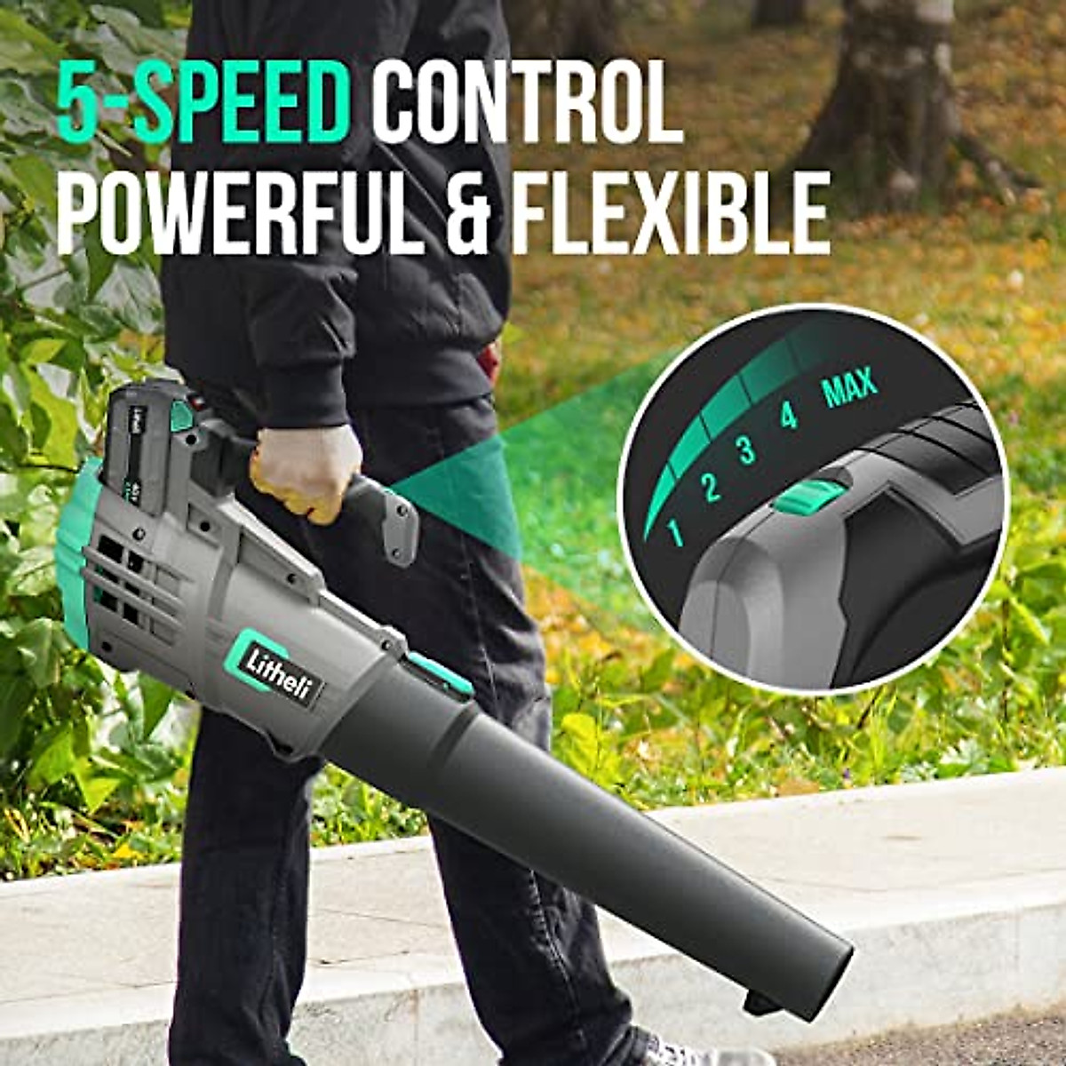 Litheli Cordless Leaf Blower 40V, Battery Leaf Blowers for Lawn Care, Lightweight Axial Blower for Blowing Leaf, Dust, Debris, with 2.0Ah Battery & Charger Included