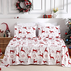 CAROMIO Christmas Sheets Twin, Soft Brushed Microfiber Bed Sheet Set, 16 Inches Deep Pocket Fitted Sheet Winter Holiday Sheets Set (Red Reindeer, Twin)