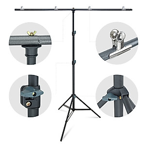 LINCO Lincostore Zenith Portable T-Shape Background Backdrop Stand Kit 5x6.7ft - 5ft Wide (Fixed) and 6.7ft High (Adjustable)- Lightweight Only 4 Lbs Easy to Carry and Storage Black