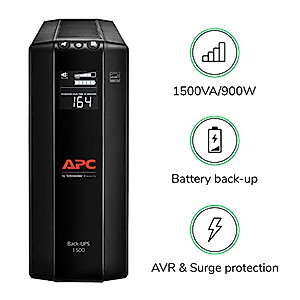 APC UPS 1500VA UPS Battery Backup and Surge Protector, BX1500M Backup Battery Power Supply, AVR, Dataline Protection