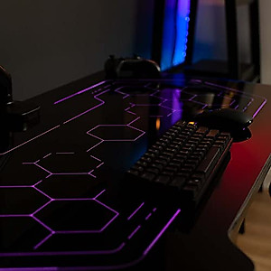 VIVO 48 x 24 inch PC Gaming Desk with Breathing RGB Geo-Honeycomb LED Lights, Tempered Glass Desktop, Steel Frame, Gamer Table Workstation, Cup Holder, Headphone Hook, Black, DESK-GM48BG