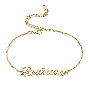 Jewenova Custom Name Bracelet 18K Gold Plated Cuban Chain Figaro Chain Name Bracelets Personalized Jewelry for Gift for Women