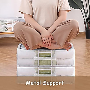 Under Bed Storage Containers, Clear Under Bed Storage Bags Sturdy Foldable Clothes Organizers Storage Bins for Clothing Blankets Bedding Comforter Bedroom Closet Dorm, with Reinforced Handles, 2-Pack