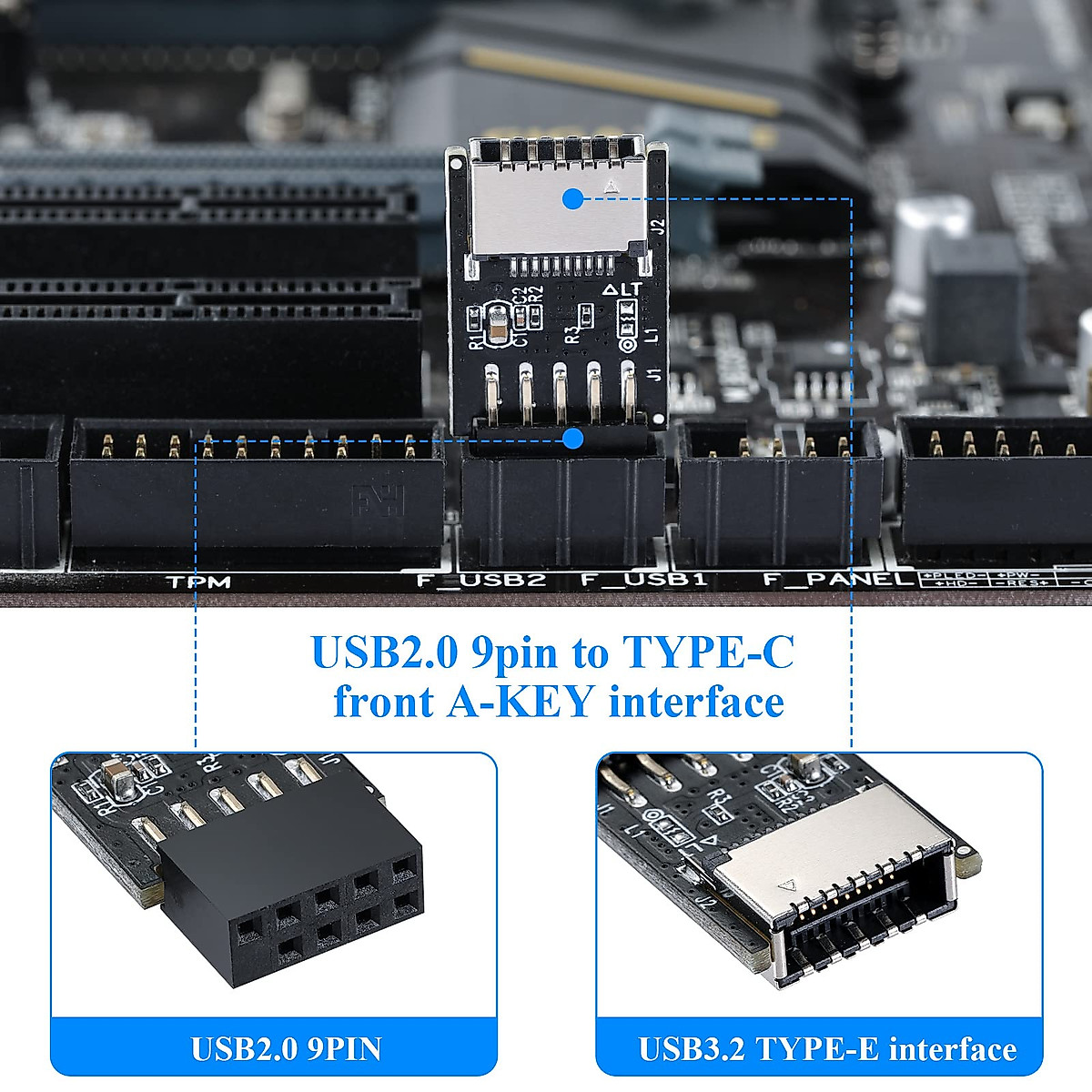 MZHOU USB 2.0 Front Panel Header USB 9pin to USB 2.0 Type-E Internal Adapter