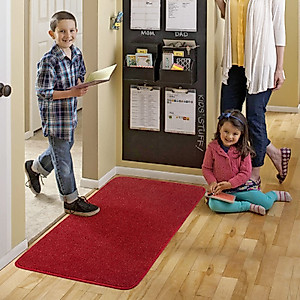 Carvapet 24"x35" Indoor Doormat Dirt Trapper Machine Washable Non-Slip Front Door Mat Inside Shoes Scraper Mats Low-Profile Entrance Rug for Doorway Patio Porch Foyer, Red Silver