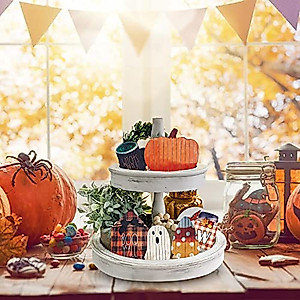 6 Pcs Halloween Tiered Tray Decorations,Halloween Signs for Halloween Home and Office Decor,Halloween Tray Decor with Witch Hat,Ghost,Bat,Tombstone,Pumpkin (6)