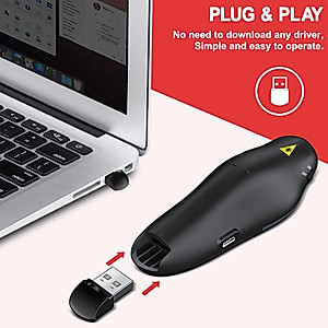 Rechargeable Presentation Clicker with Red Laser Pointer, Wireless Presenter Remote for PPT Clicker, 2.4GHz Presentation Remote Slide Advancer Powerpoint Clicker for Mac/Computer/Laptop/Keynote…