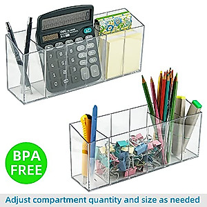 YCLADEC Pen Holder Makeup Brush Holder 6 Compartments Organizer with Removable Dividers for Desk Cosmetic Storage Office Accessory Bathroom Kitchen Desktop Pencil Cup Stationery Organization Clear