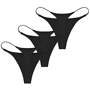 ETAOLINE Women's Thong Bikini Cheeky Bottom Solid G String Panties Black