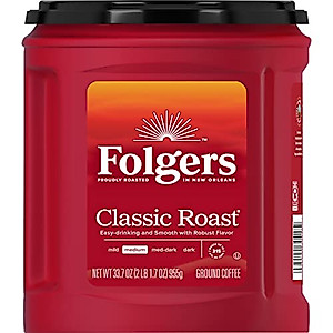 Folgers Classic Roast Medium Roast Ground Coffee, 33.7 Ounces (Pack of 6)