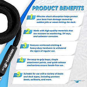 SandShark 7-14ft Premium Anchor Bungee Dock Line. Boat Accessories Bungee Anchor Line Absorbs Shock to Anchors and Docks w/Stainless Steel Clip. Designed for SandShark Anchor.