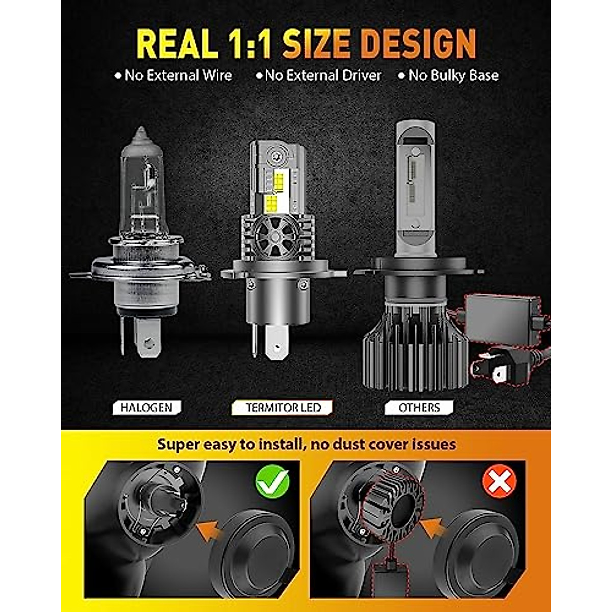 Fahren 2023 Upgraded H4/9003/HB2 LED Headlight Bulb, 30000LM 800% Ultra Brightness, 6500K Cool White, Wireless 1:1 Halogen Size, Hi/Lo Dual Beam, Plug and Play, Pack of 2