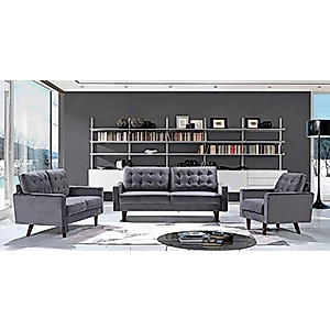 Container Furniture Direct Celestina Mid Century Modern Velvet Upholstered Living Room Loveseat, 52.76", Grey