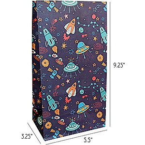 Outer Space Favor Bags - 24-Count Colorful Cute Pattern Design Printed on Kraft Paper Goodie Gift Bags - Treat Bags and Party Supplies for Theme Party, Kids Birthday, Party Favor - 9.5" x 5.5" x 3.25"
