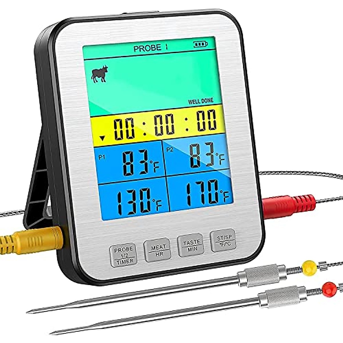 Meat Thermometer, Food Digital Grill Thermometer with Dual Probe and LCD Backlight and Timer Mode, Instant Read Smart BBQ Thermometer for Cooking Turkey Fish Beef