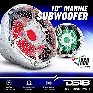 NXL 10" Marine Subwoofer with LED RGB Lights 300 Watts Rms SVC 4-Ohm -White
