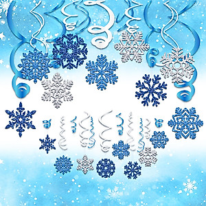 Winter Wonderland Party Decorations,Frozen Party Decorations,Snowflake Hanging Swirl Decorations,Snowman Party Streamers for Birthday Theme Party Together Baby Shower