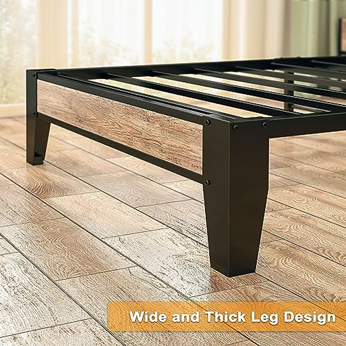 LIKIMIO Twin Bed Frames, Storage Headboard with Charging Station, Solid and Stable, Noise Free, No Box Spring Needed, Easy Assembly (Walnut and Beige)