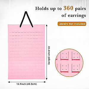 Lolalet Hanging Earring Organizer Earring Holder with 20 Hooks, Holds Up to 360 Pairs, Wall Earrings Hanger Pierced Earring Storage for Women Girls, Large Felt Stud Earring Display -Pink, 1 Pack