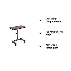 Seville Classics WEB162 Mobile Laptop Computer Desk Cart Height-Adjustable from 20.5" to 33", Slim, Walnut