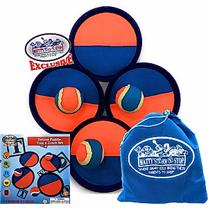 Matty's Toy Stop Deluxe Toss & Catch (Hook & Loop) Tropical Colors Paddle Game Set with 4 Paddles, 3 Balls & Storage Bag - Classic Outdoor Game, Perfect for The Beach, Backyard or in The House!