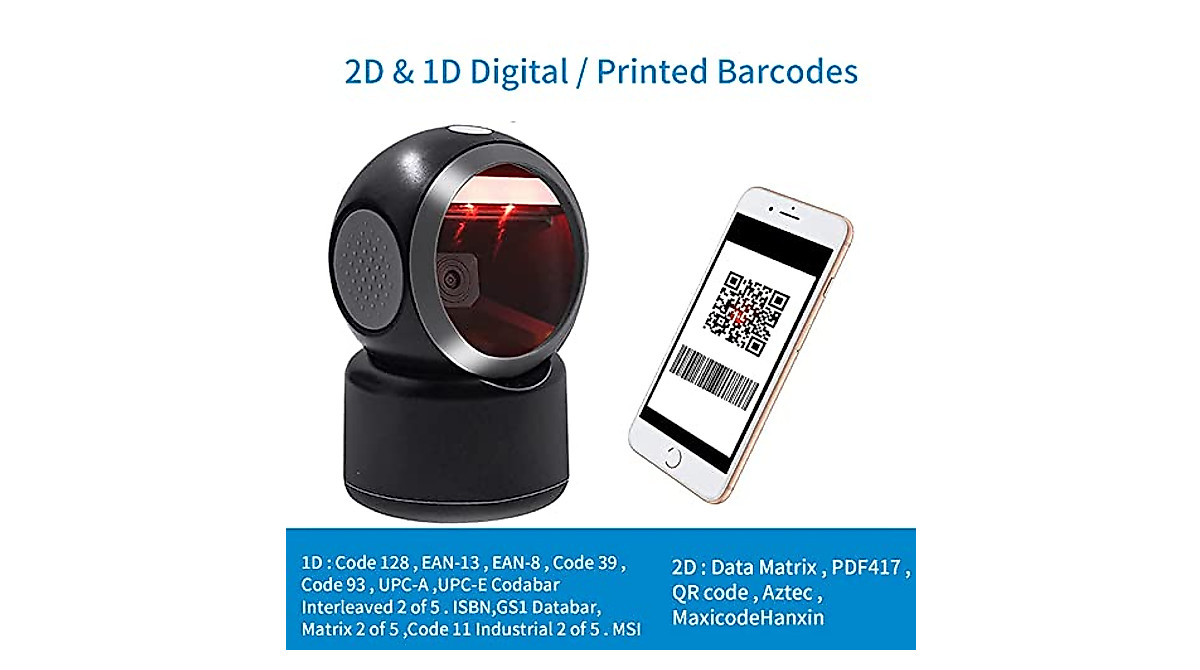 2D QR Hands-Free Barcode Scanner | Effortless Omnidirectional Scanning