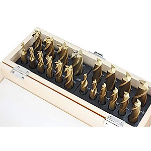 Accusize Industrial Tools 20 Pc Hss Tin Coated End Mill Set, 2 Flute and 4 Flute, Cutting Diameter from 3/16'' up to 3/4'', 1810-0100