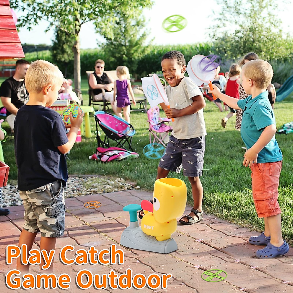 KUTHSIC Indoor Outdoor Toys for Kids,Outside Launch Flying Saucer with 8 flying Saucers 2 Net Pockets Sports Toys for 4 5 6 7 8 9 10 11 12 Year Old Boys Gift for Birthday Christmas New Year(Blue)