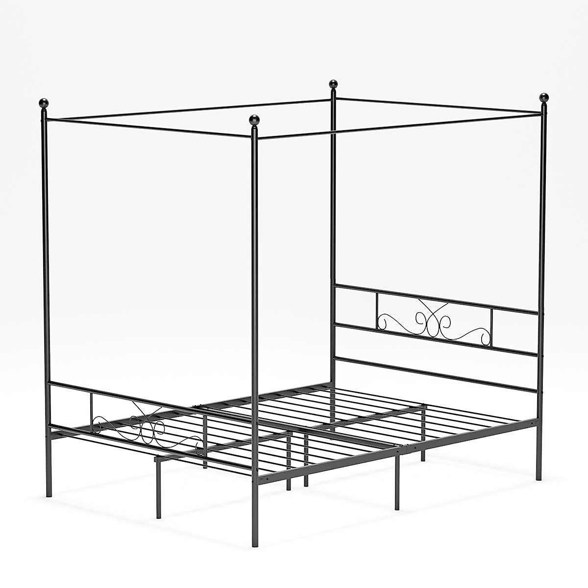 Weehom Full Canopy Bed Frame with Headboard and Footboard, 4 Posters Metal Bed Frame, No Box Spring Needed, Mattress Foundation Platform Bed for Kids and Adults, Black
