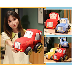 XIYUAN Car Plush Tractor Stuffed Cushion Truck Toy Super Cute Car Plush Pillow - Soft Plush Toy for Little Boys, Girls, Babies and Toddlers - Great Gift (Red)