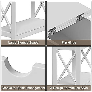 ChooChoo End Table, Narrow Flip Top Side Table for Small Spaces, Bedside Table with Open Storage Shelf, Nightstand Sofa Table for Living Room, Bedroom White