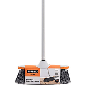Superio Lightweight Essential Household Broom with Metal Handle (Grey)
