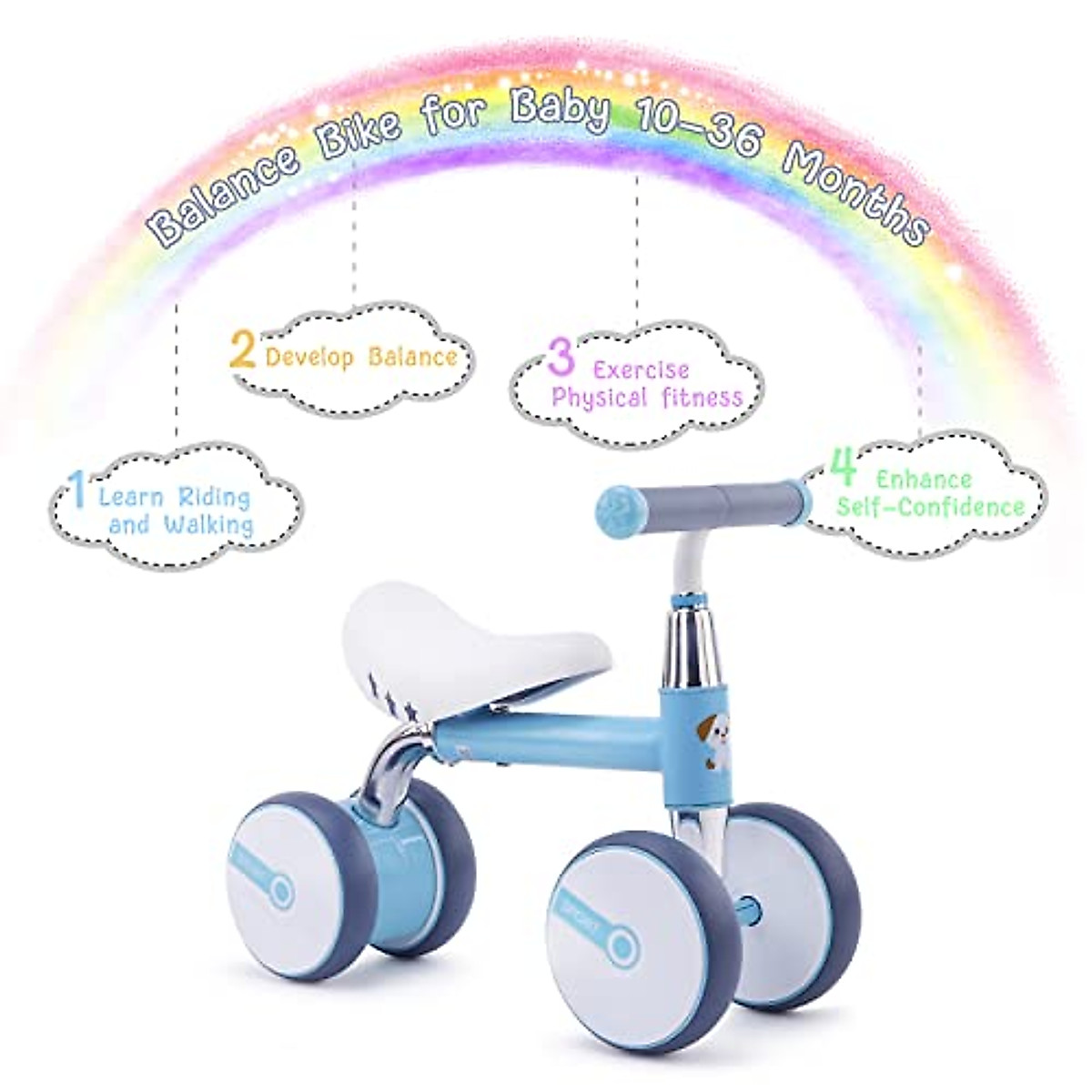 Baby Balance Bike Riding Toys for Toddler Baby Balance Bike Walker 4 Wheels No Pedal Bicycle to Exercise Standing and Running Birthday Gift for 18-36 Months Boys Girls (Blue)