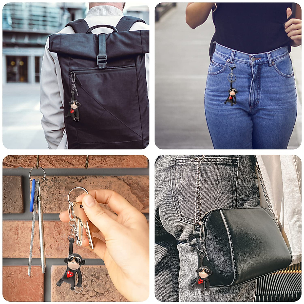 YGMONER Monkey Sunglass Keychains Car Keys Holder Backpack Pendant （Black）